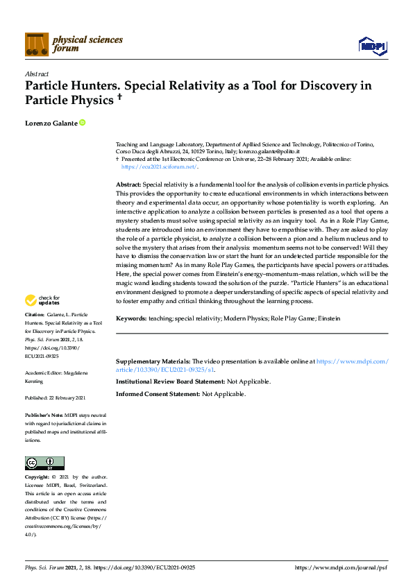 (PDF) Particle Hunters. Special Relativity as a Tool for Discovery in ...