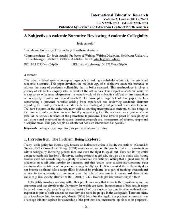 (PDF) A Subjective Academic Narrative Reviewing Academic Collegiality