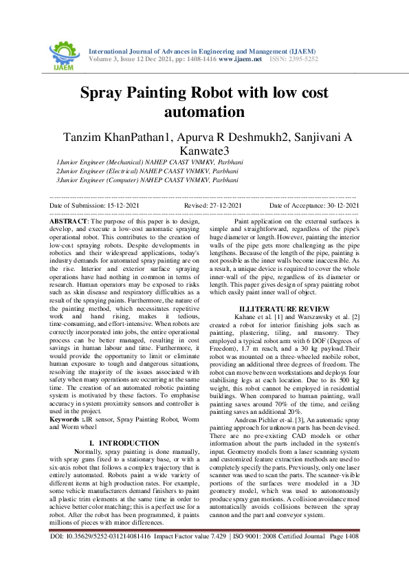 (PDF) Spray Painting Robot with low cost automation