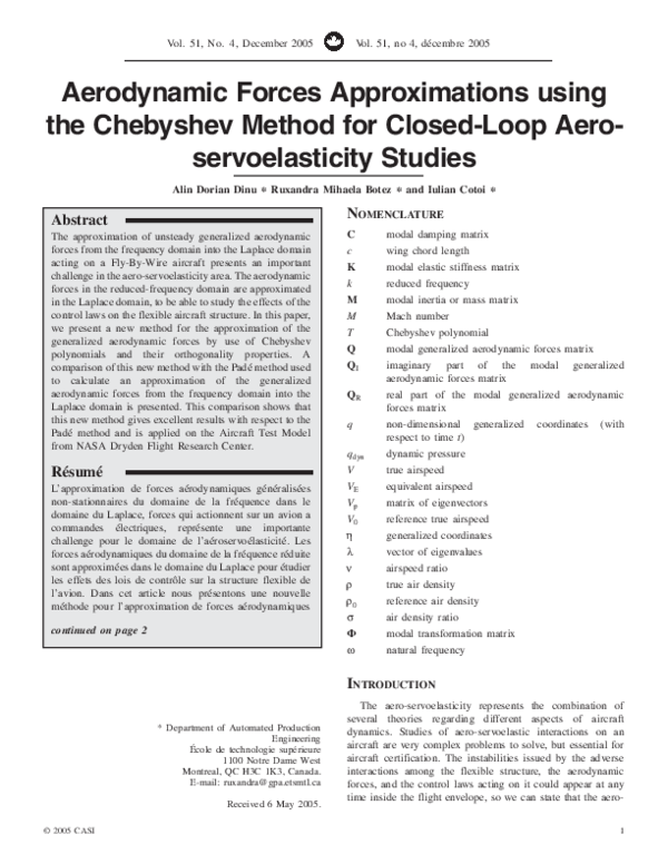 Pdf Aerodynamic Forces Approximations Using The Chebyshev Method For Closed Loop Aero