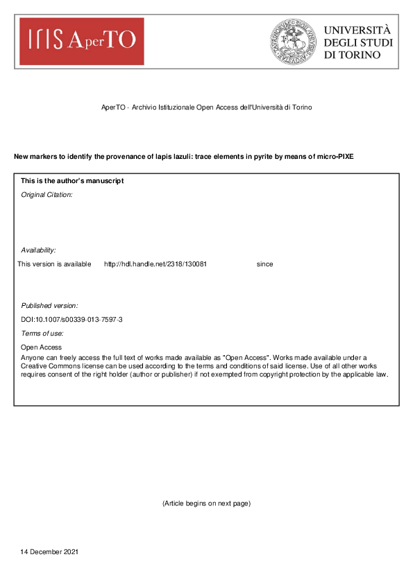 (PDF) New markers to identify the provenance of lapis lazuli: trace ...