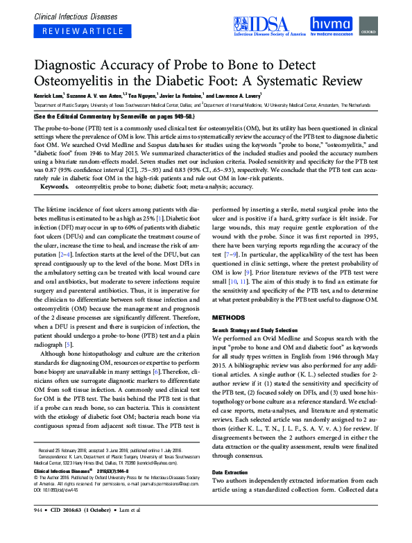 (PDF) Diagnostic Accuracy of Probe to Bone to Detect Osteomyelitis in ...