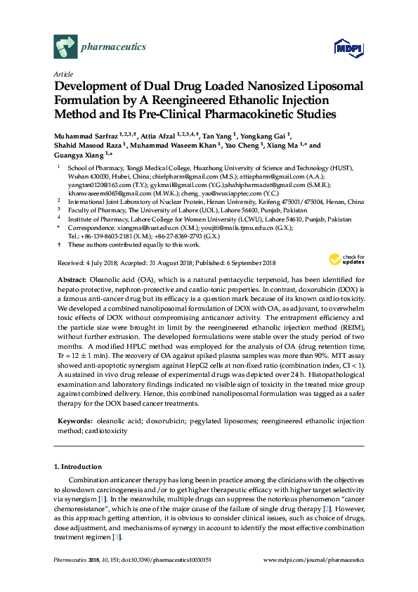 (PDF) Development of Dual Drug Loaded Nanosized Liposomal Formulation ...