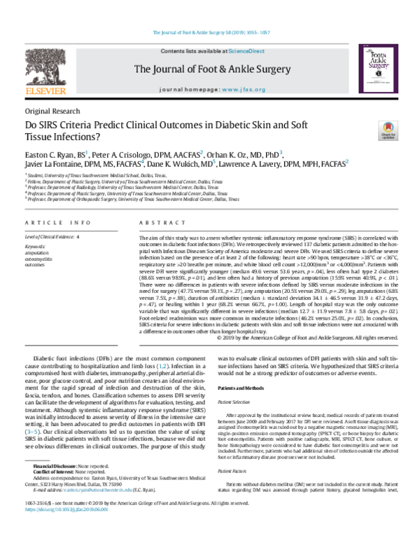 (PDF) Do SIRS Criteria Predict Clinical Outcomes in Diabetic Skin and ...
