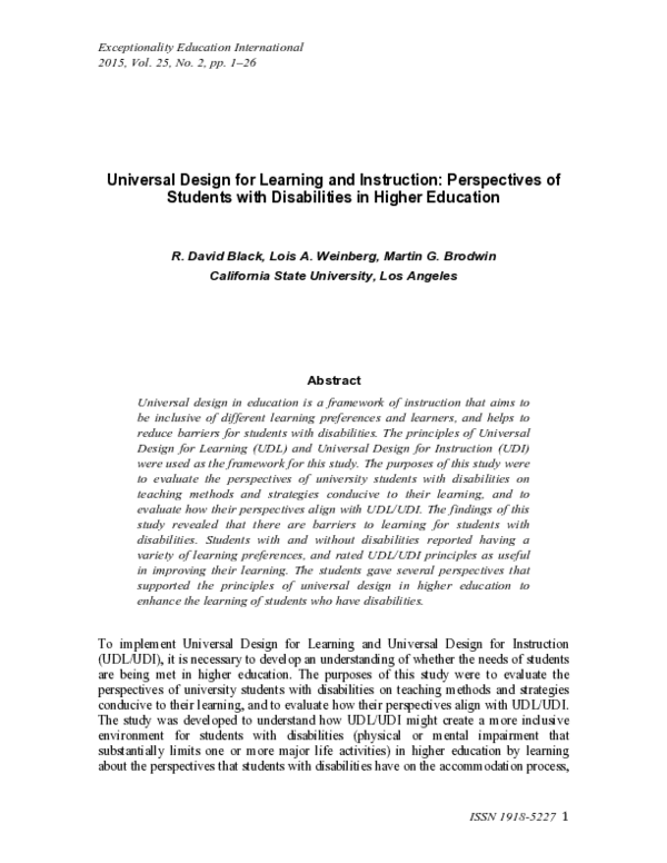 (PDF) Universal Design for Learning and Instruction: Perspectives of Students with Disabilities ...