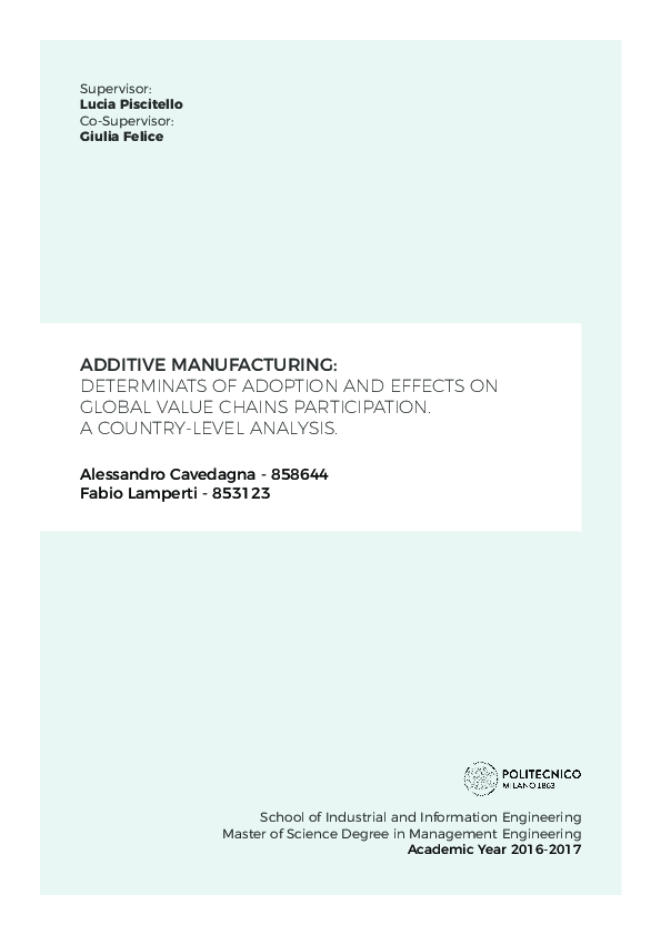 (PDF) Additive manufacturing : determinants of adoption and effects on global value chain ...