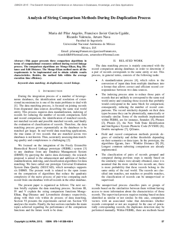(PDF) Analysis of String Comparison Methods During De-Duplication Process