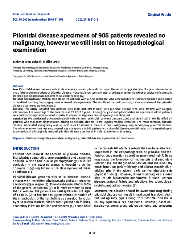 (PDF) Pilonidal disease specimens of 905 patients revealed no ...