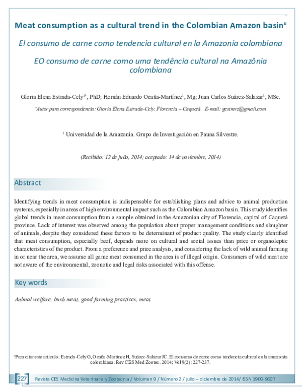 (PDF) El consumo de carne como tendencia cultural en la Amazonía colombiana
