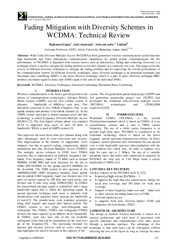 (PDF) Fading Mitigation with Diversity Schemes in WCDMA : Technical Review | Ashwani Yadav ...