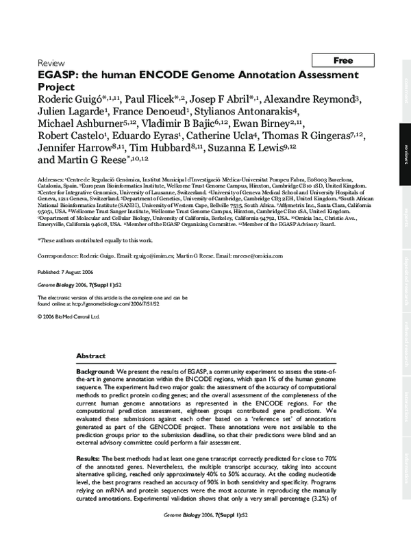 (PDF) EGASP: the human ENCODE Genome Annotation Assessment Project
