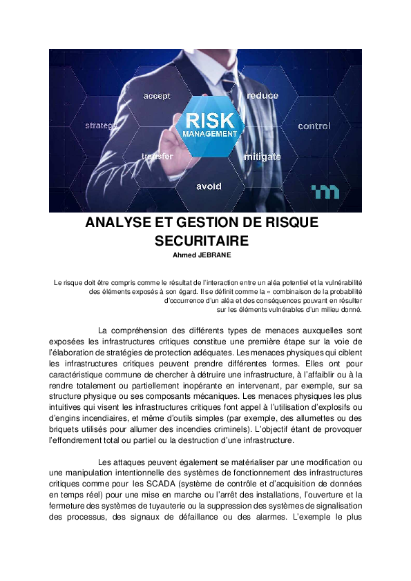 (PDF) ANALYSE ET GESTION DE RISQUE SECURITAIRE