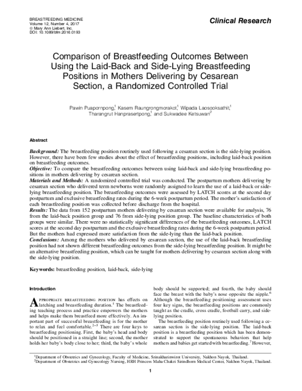 (PDF) Comparison of Breastfeeding Outcomes Between Using the Laid-Back ...