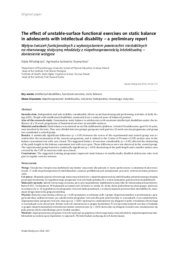 (PDF) The effect of unstable-surface functional exercises on static ...