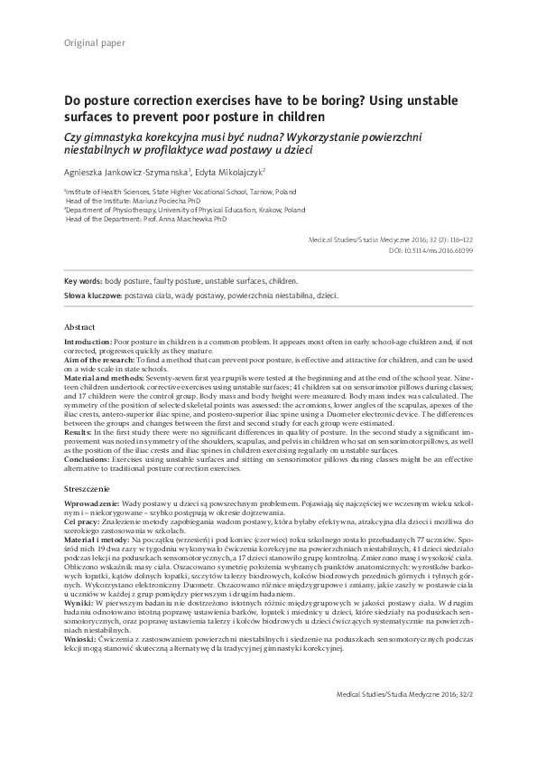 (PDF) Do posture correction exercises have to be boring? Using unstable ...