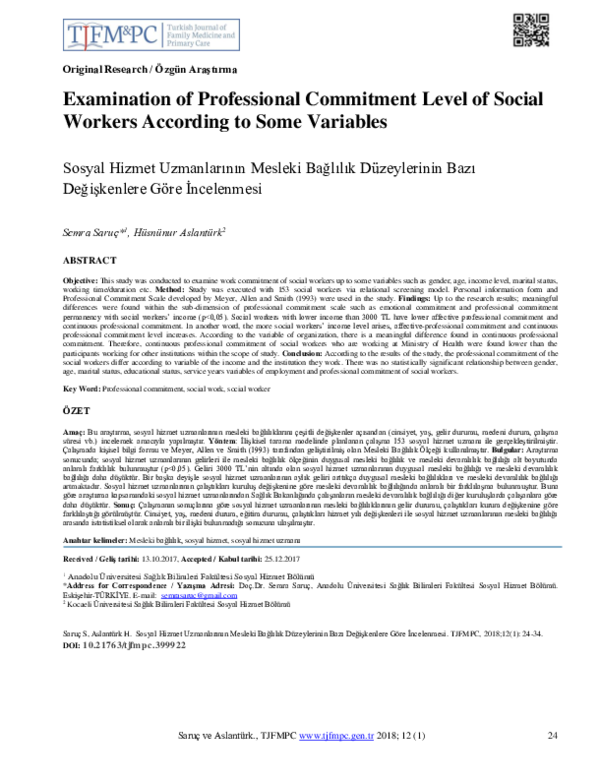 (PDF) Examination of Professional Commitment Level of Social Workers ...