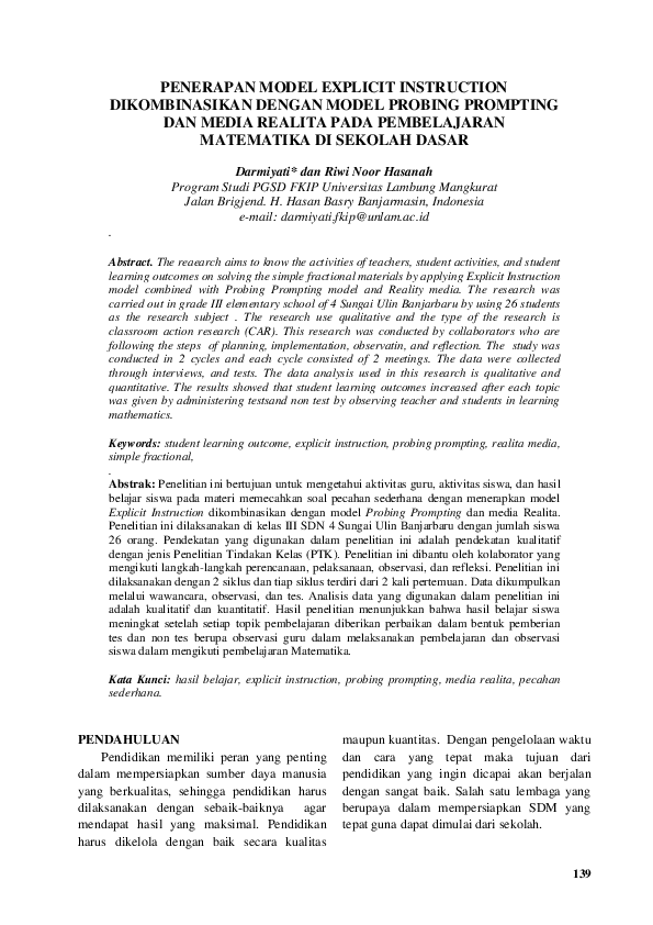 (PDF) Penerapan Model Explicit Instruction Dikombinasikan Dengan Model ...