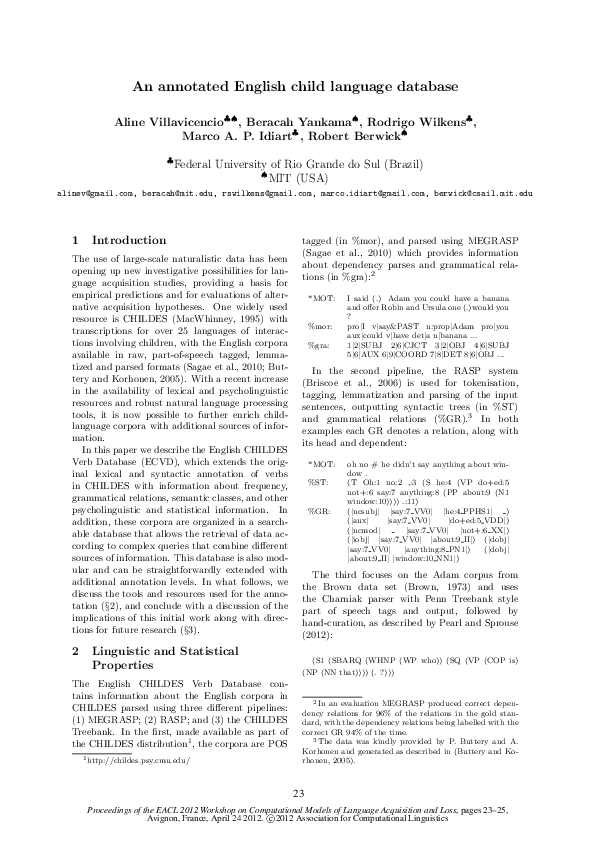 (PDF) An annotated English child language database