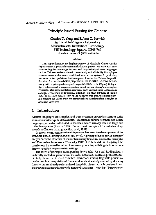 (PDF) Principle-based Parsing for Chinese