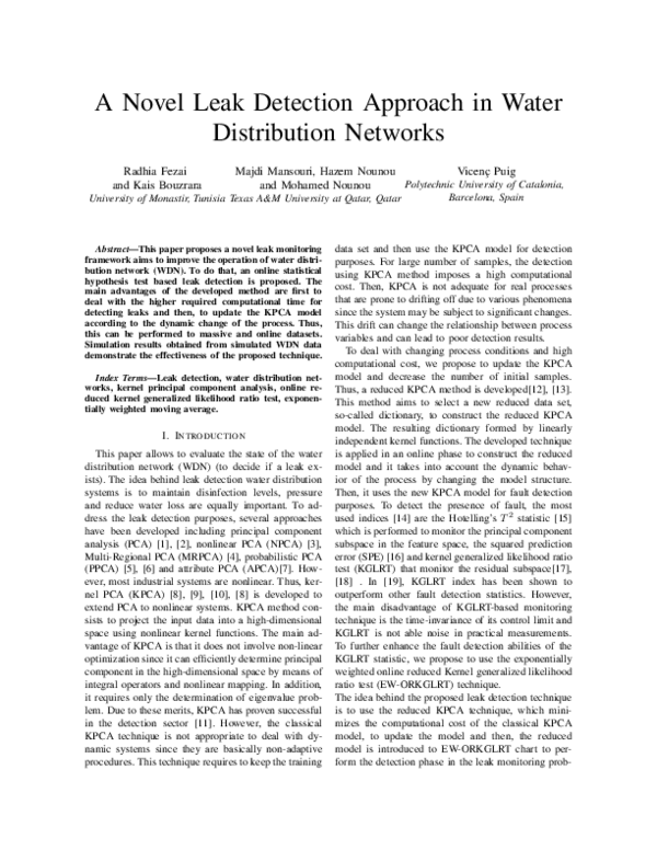 Pdf A Novel Leak Detection Approach In Water Distribution Networks