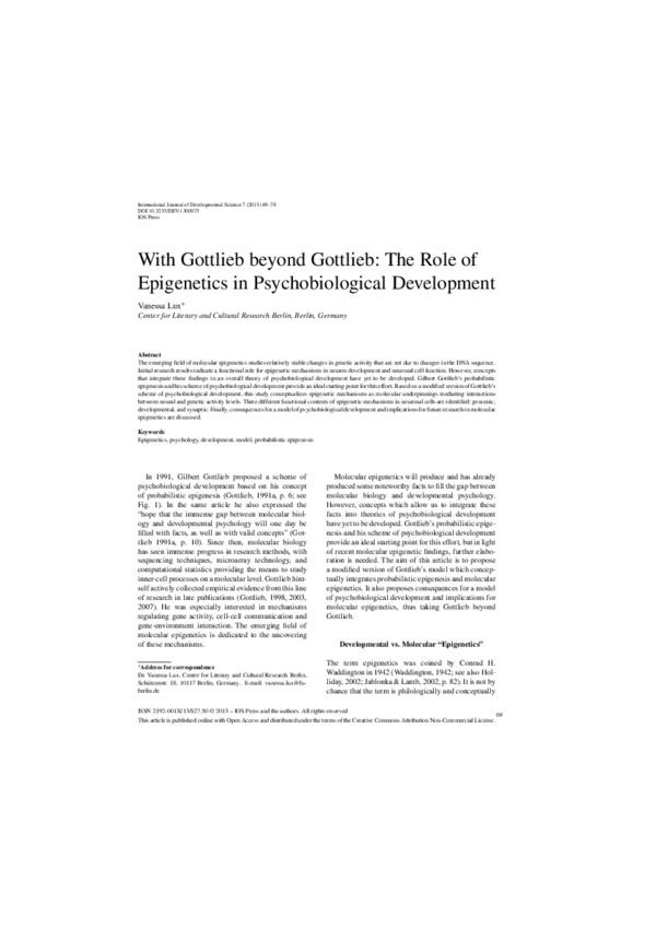 (PDF) With Gottlieb beyond Gottlieb: The Role of Epigenetics in ...