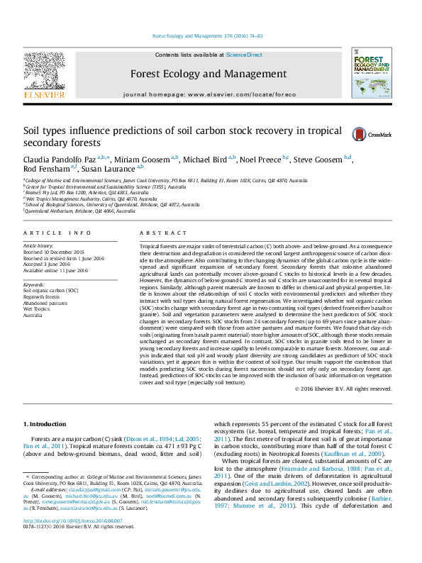 (PDF) Soil types influence predictions of soil carbon stock recovery in ...