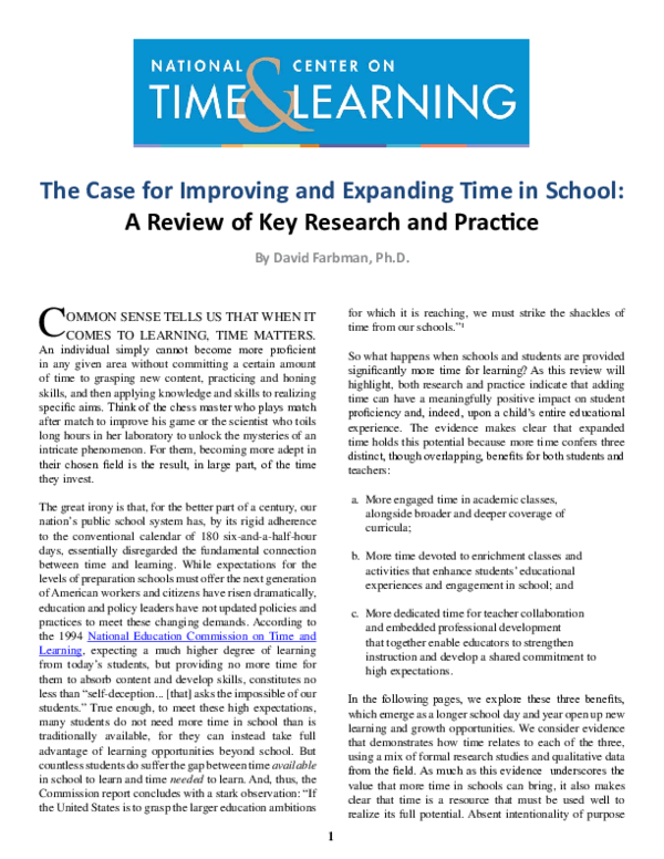 (PDF) The Case for Improving and Expanding Time in School: A Review of ...