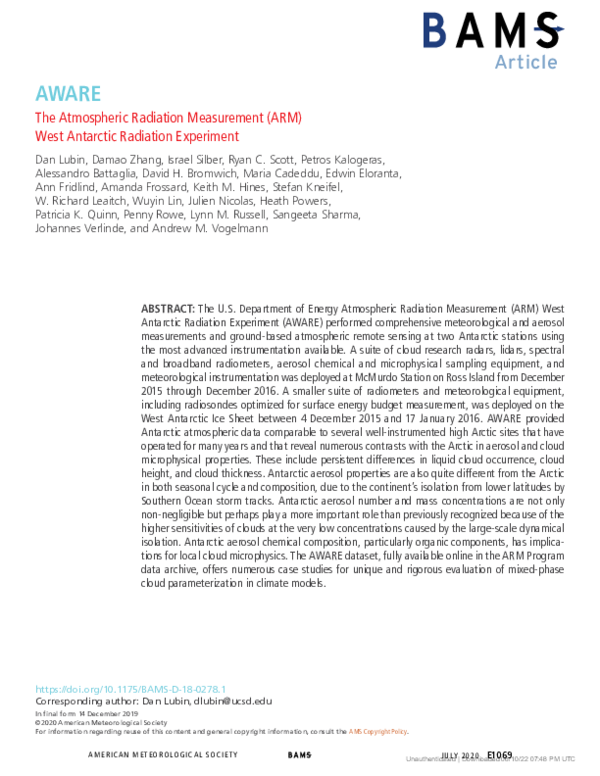 (PDF) AWARE: The Atmospheric Radiation Measurement (ARM) West Antarctic Radiation Experiment