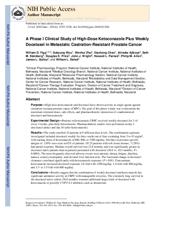 (PDF) A Phase I Clinical Study of High Dose Ketoconazole Plus Weekly ...