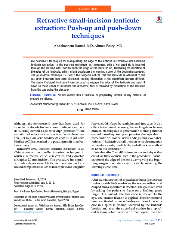 (PDF) Refractive small-incision lenticule extraction: Push-up and push ...