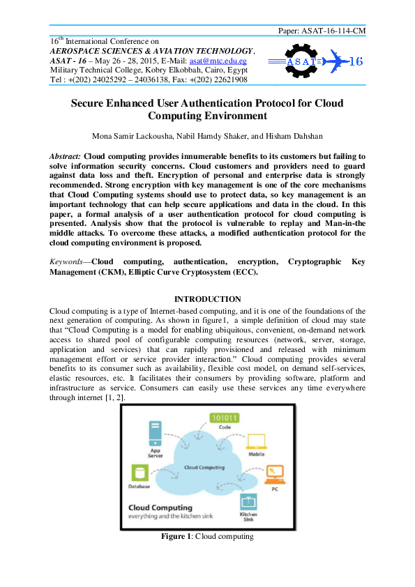 Pdf Secure Enhanced User Authentication Protocol For Cloud Computing Environment