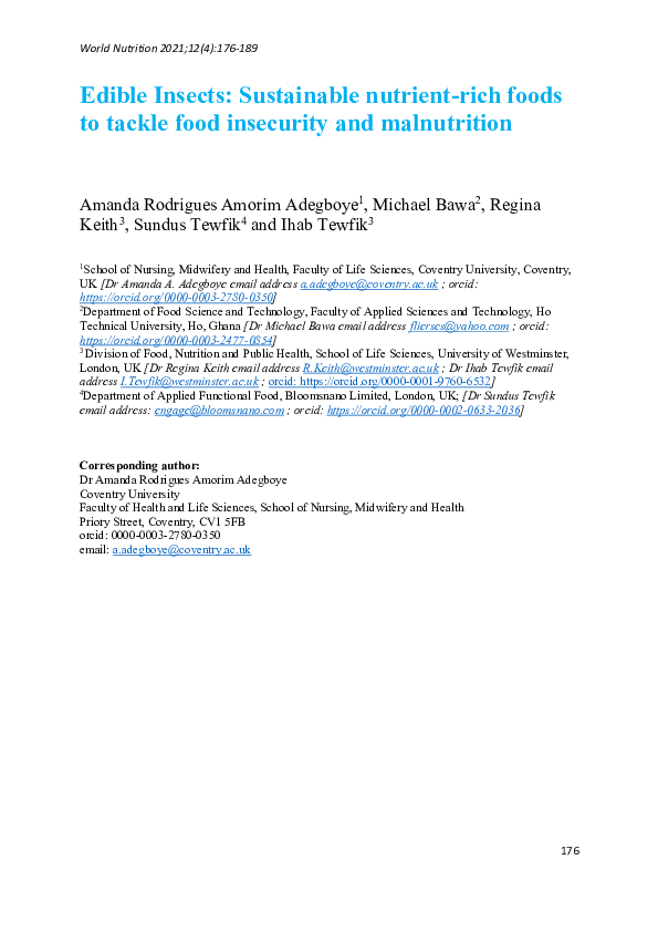 (PDF) Edible Insects: Sustainable nutrient-rich foods to tackle food ...