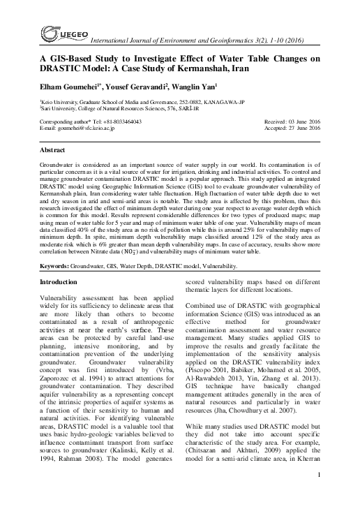 (PDF) A GIS-Based Study to Investigate Effect of Water Table Changes on DRASTIC Model: A Case ...