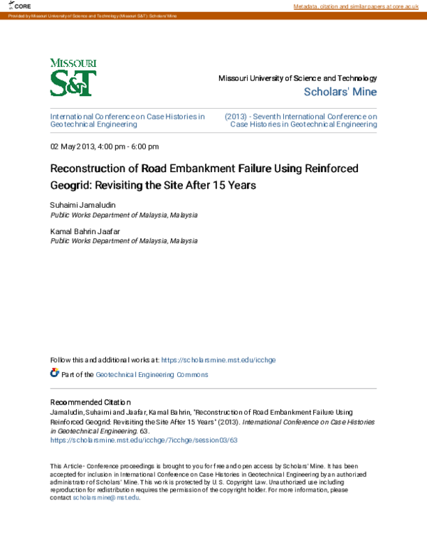 (PDF) Reconstruction of Road Embankment Failure Using Reinforced ...