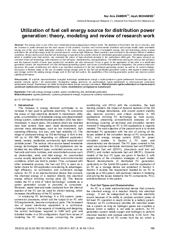(PDF) Utilization of fuel cell energy source for distribution power ...