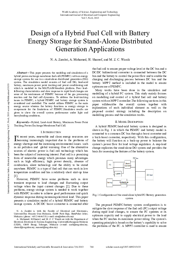 (PDF) Design Of A Hybrid Fuel Cell With Battery Energy Storage For ...