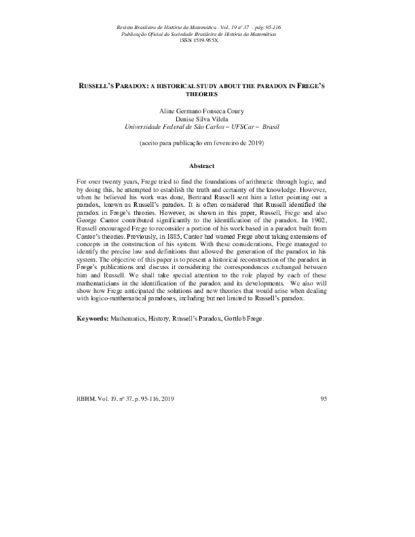 (PDF) Russell's Paradox: A Historical Study about the Paradox in Frege ...