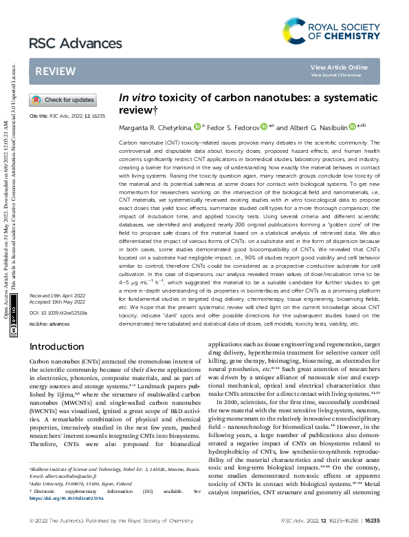 (PDF) In vitro toxicity of carbon nanotubes: a systematic review