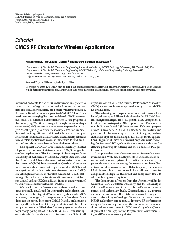 (PDF) CMOS RF Circuits for Wireless Applications | Mourad El-Gamal ...