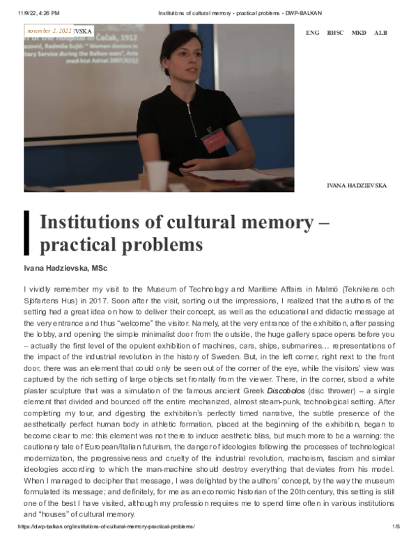 (PDF) Institutions of cultural memory - practical problems