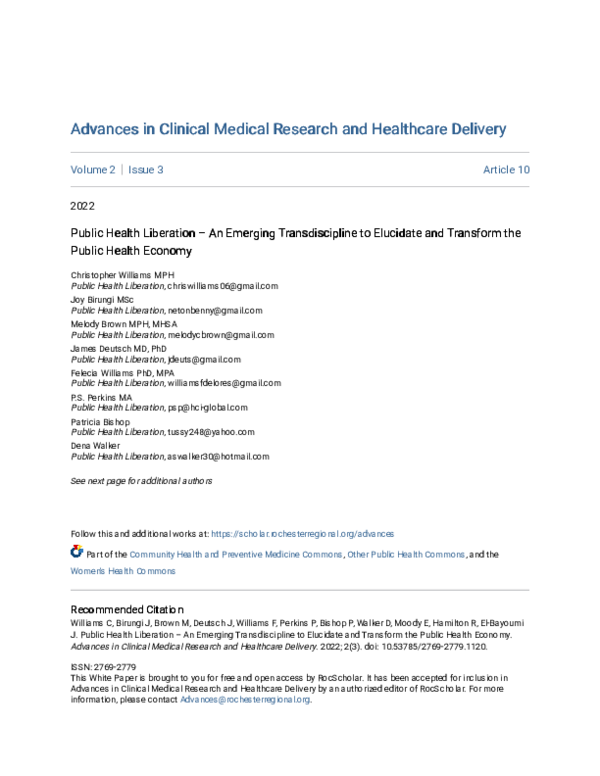 (PDF) Public Health Liberation – An Emerging Transdiscipline to ...