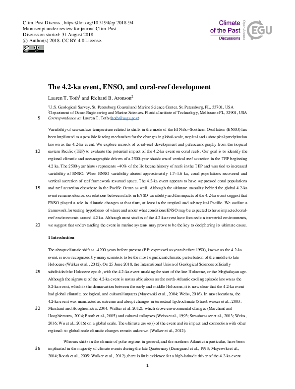 (PDF) The 4.2-ka event, ENSO, and coral-reef development