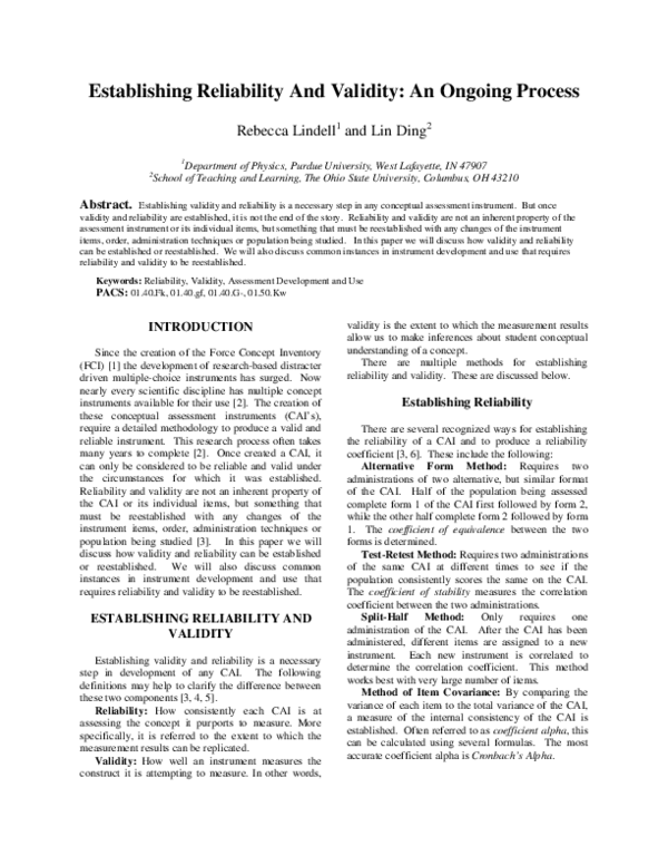 (PDF) Establishing reliability and validity: An ongoing process