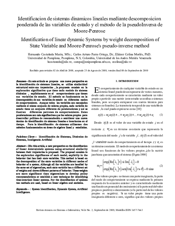 (PDF) Identification of linear dynamic Systems by weight decomposition ...