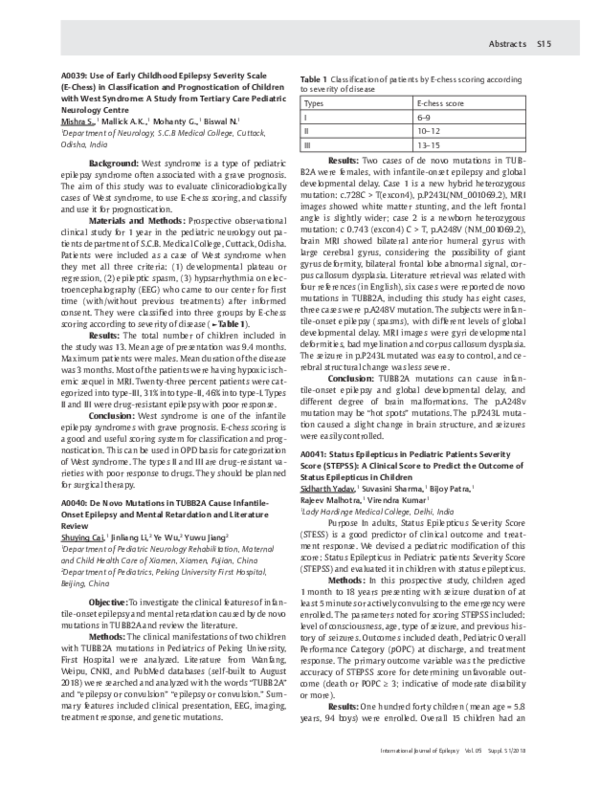 (PDF) Use of Early Childhood Epilepsy Severity Scale (E-Chess) in ...