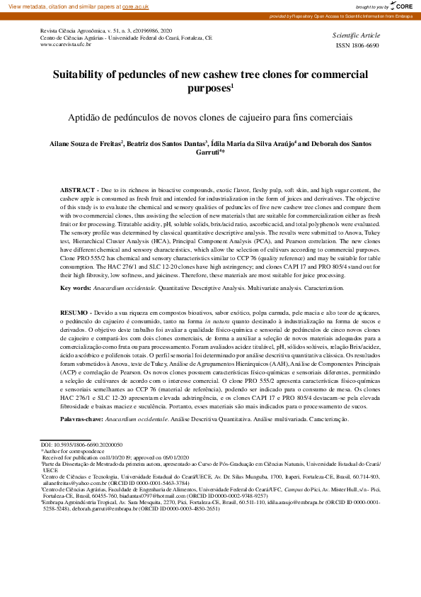 (PDF) Suitability of peduncles of new cashew tree clones for commercial ...