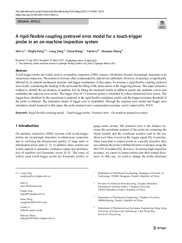 (PDF) A rigid-flexible coupling pretravel error model for a touch ...