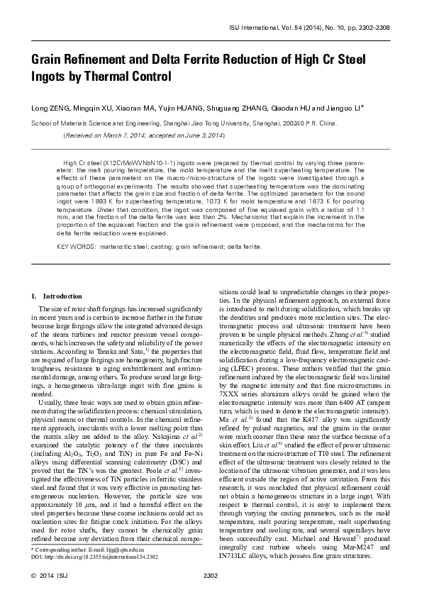(PDF) Grain Refinement and Delta Ferrite Reduction of High Cr Steel ...