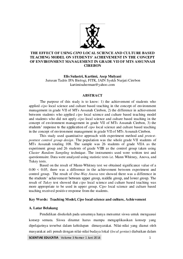 (PDF) The Effect of Using Cipo Local Science and Culture Based Teaching ...
