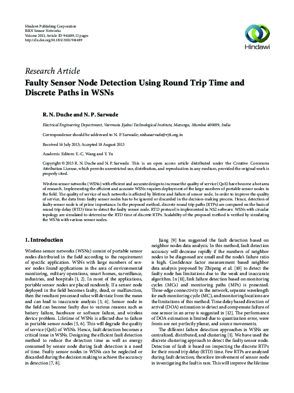 Pdf Detecting Faulty Sensor Nodes In Wsns